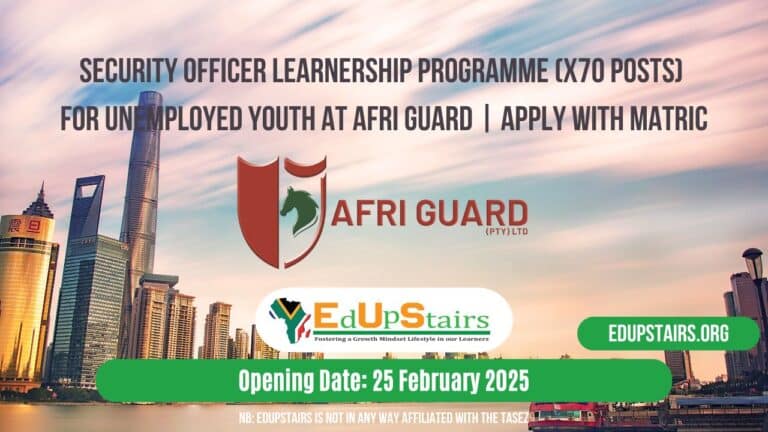 Security Officer Learnership Programme (X70 Posts) for Unemployed Youth ...