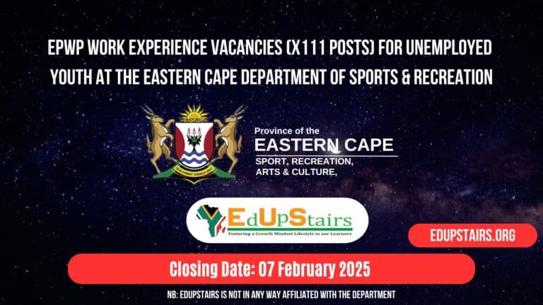 EPWP Work Experience Vacancies (X111 Posts) for Unemployed Youth at the ...
