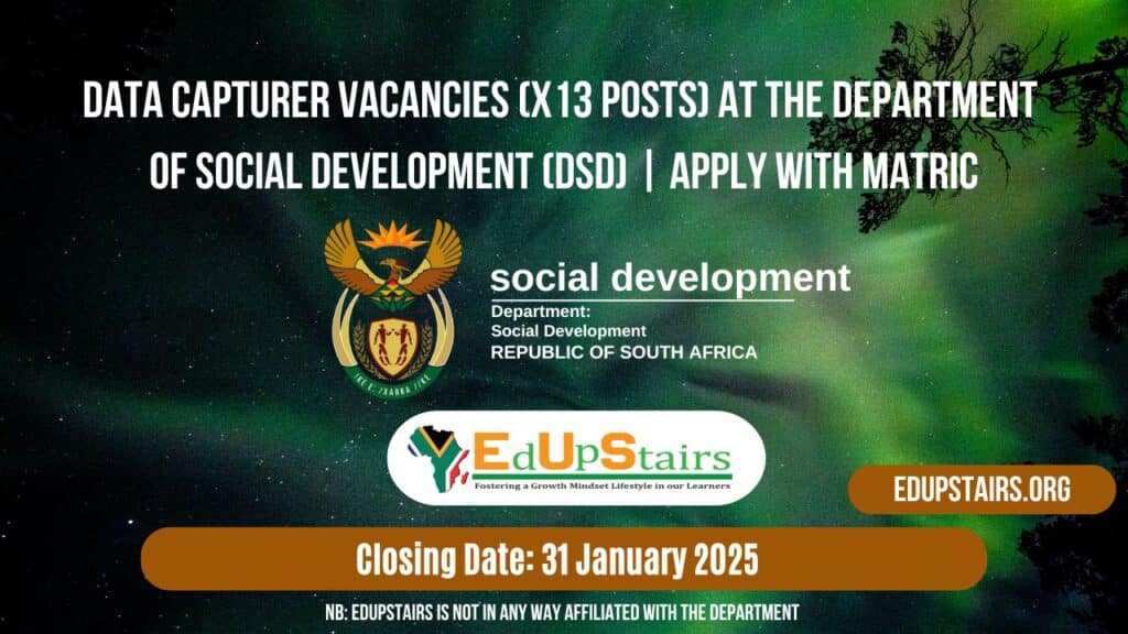 Data Capturer Vacancies (X13 Posts) at the Department of Social Development (DSD) | Apply with ...