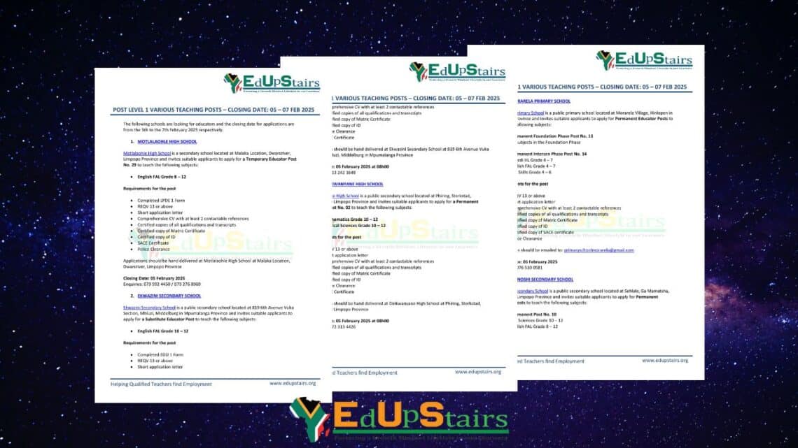 POST LEVEL 1 VARIOUS TEACHING POSTS CLOSING FROM THE 5th - 7th FEBRUARY ...