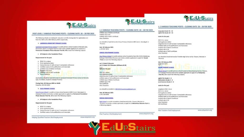 POST LEVEL 1 VARIOUS TEACHING POSTS CLOSING FROM THE 26th - 28th ...