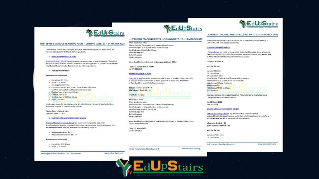 POST LEVEL 1 VARIOUS TEACHING POSTS CLOSING FROM THE 12th - 14th MARCH ...