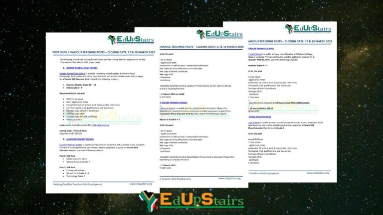POST LEVEL 1 VARIOUS TEACHING POSTS CLOSING ON THE 17th & 18th MARCH ...