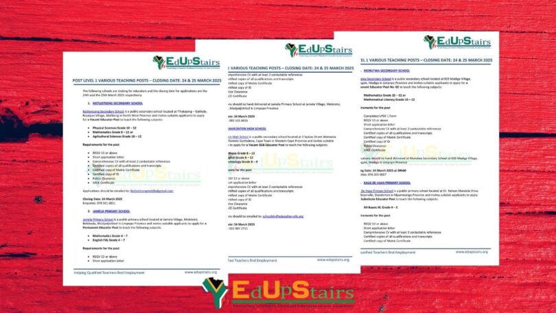 POST LEVEL 1 VARIOUS TEACHING POSTS CLOSING ON THE 24th & 25th MARCH ...