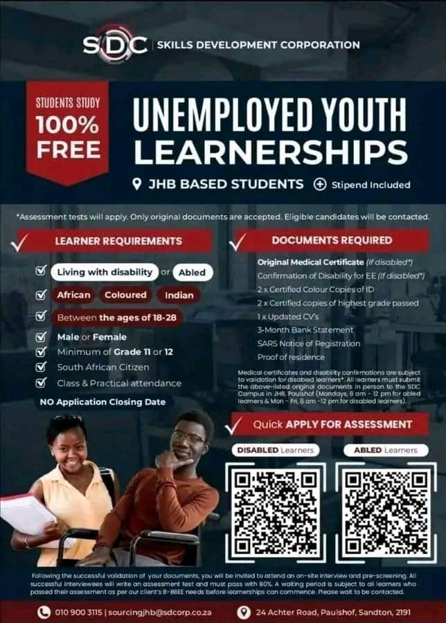 SDC Unemployed Youth Learnership Programme for 2025 - Edupstairs