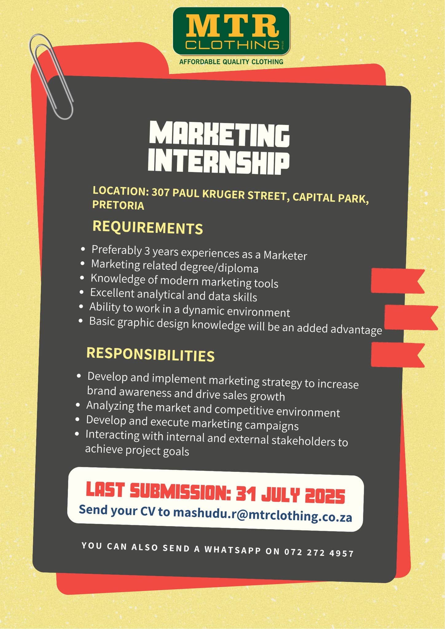 MTR Clothing Marketing Internship Programme for 2025 - Edupstairs