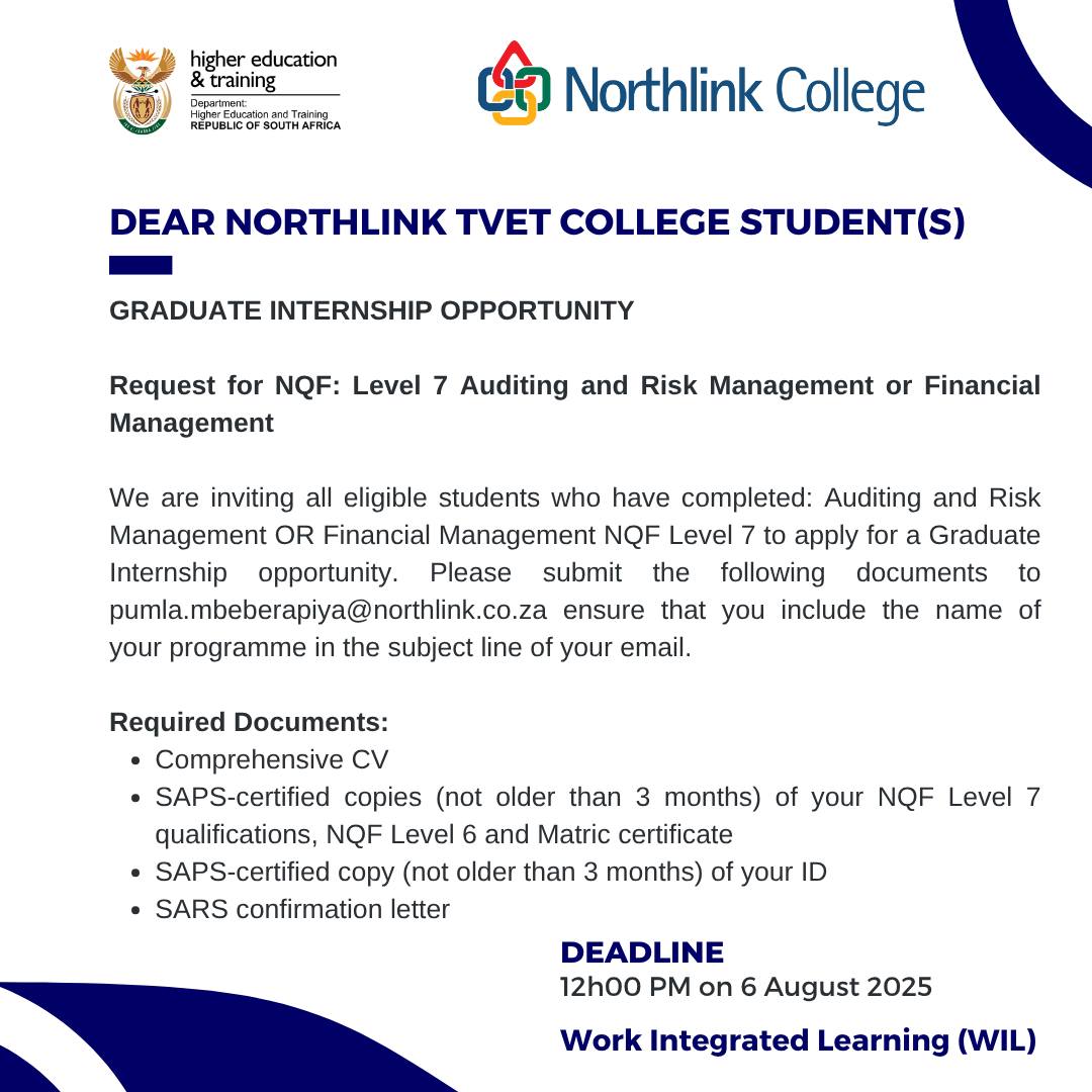 Northlink TVET College Risk Management Internship Programme 2025 ...