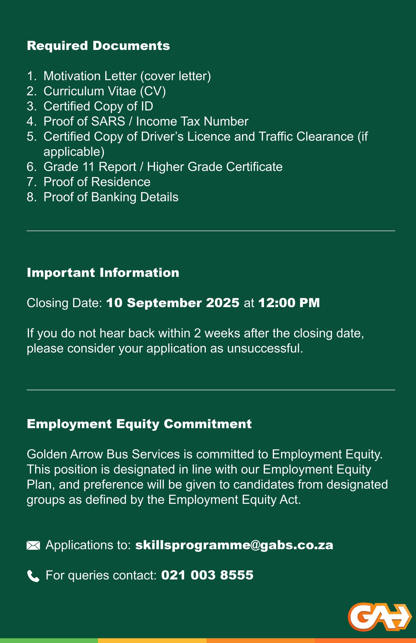 Golden Arrow Bus Services: Bus Driver Skills Programme for Women 2025 ...