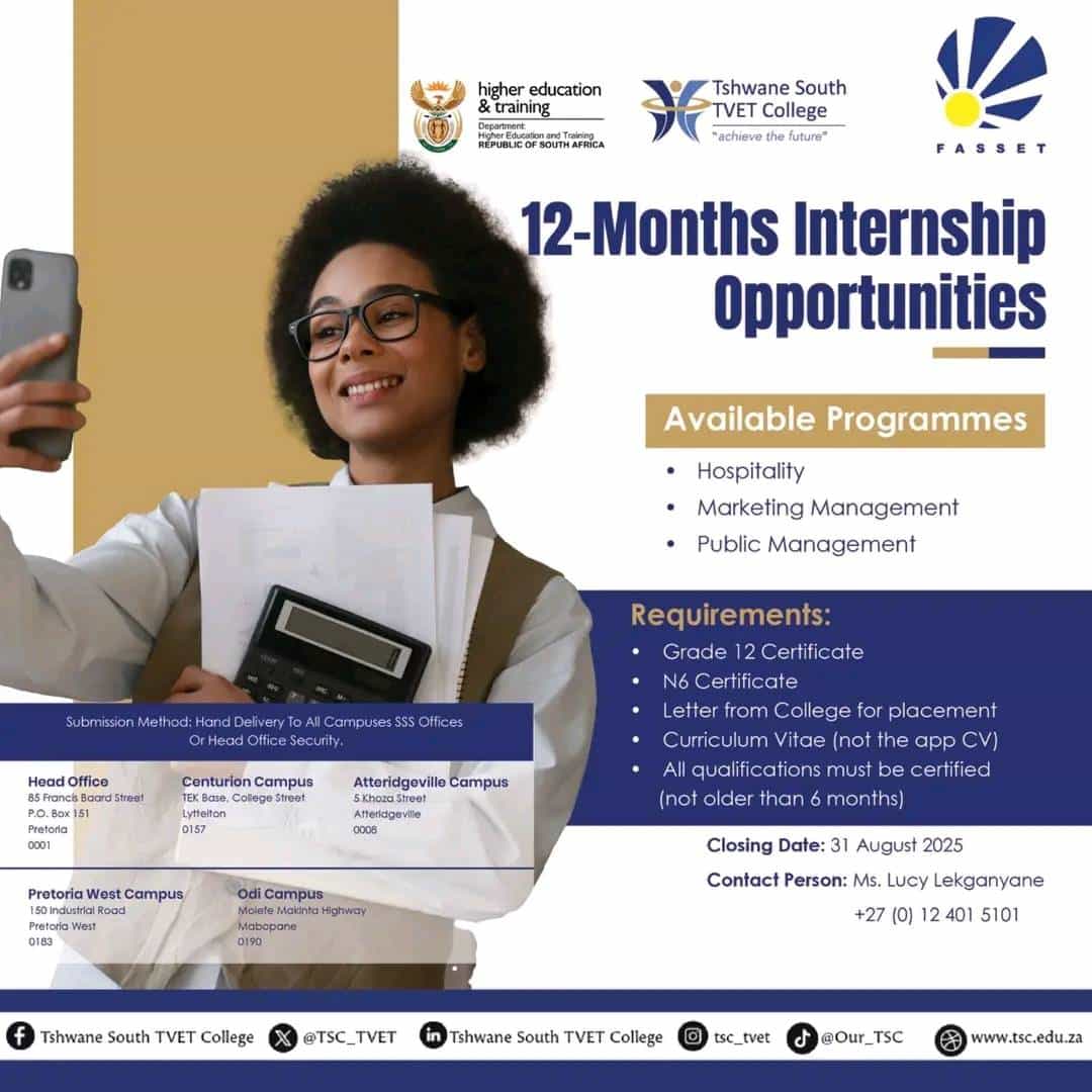 Tshwane South TVET College & FASSET Internship Programme 2025 - Edupstairs