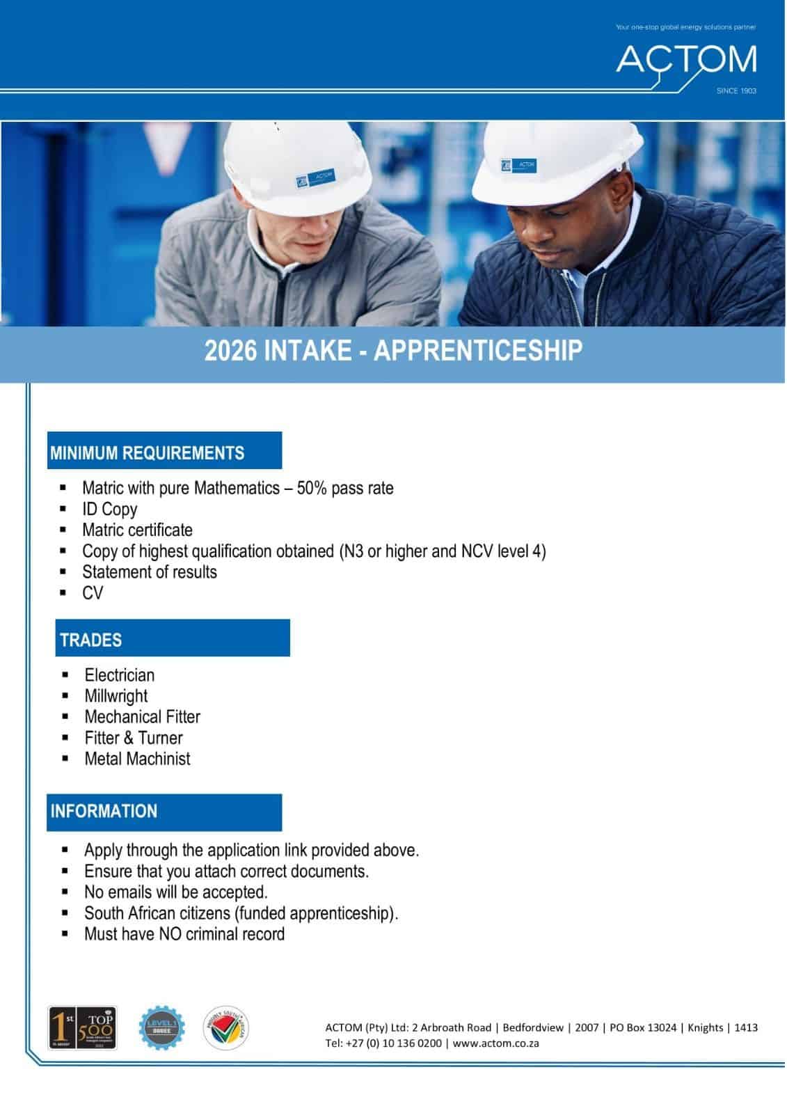 ACTOM Apprenticeship Intake for 2026 - Edupstairs