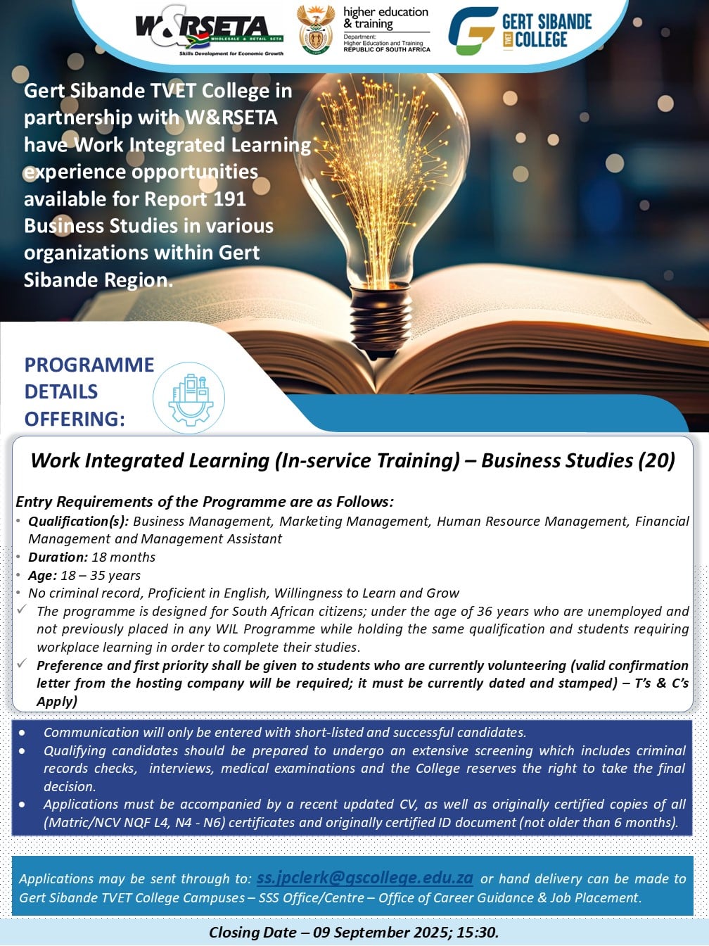 Gert Sibande TVET College & W&RSETA: Work Integrated Learning ...