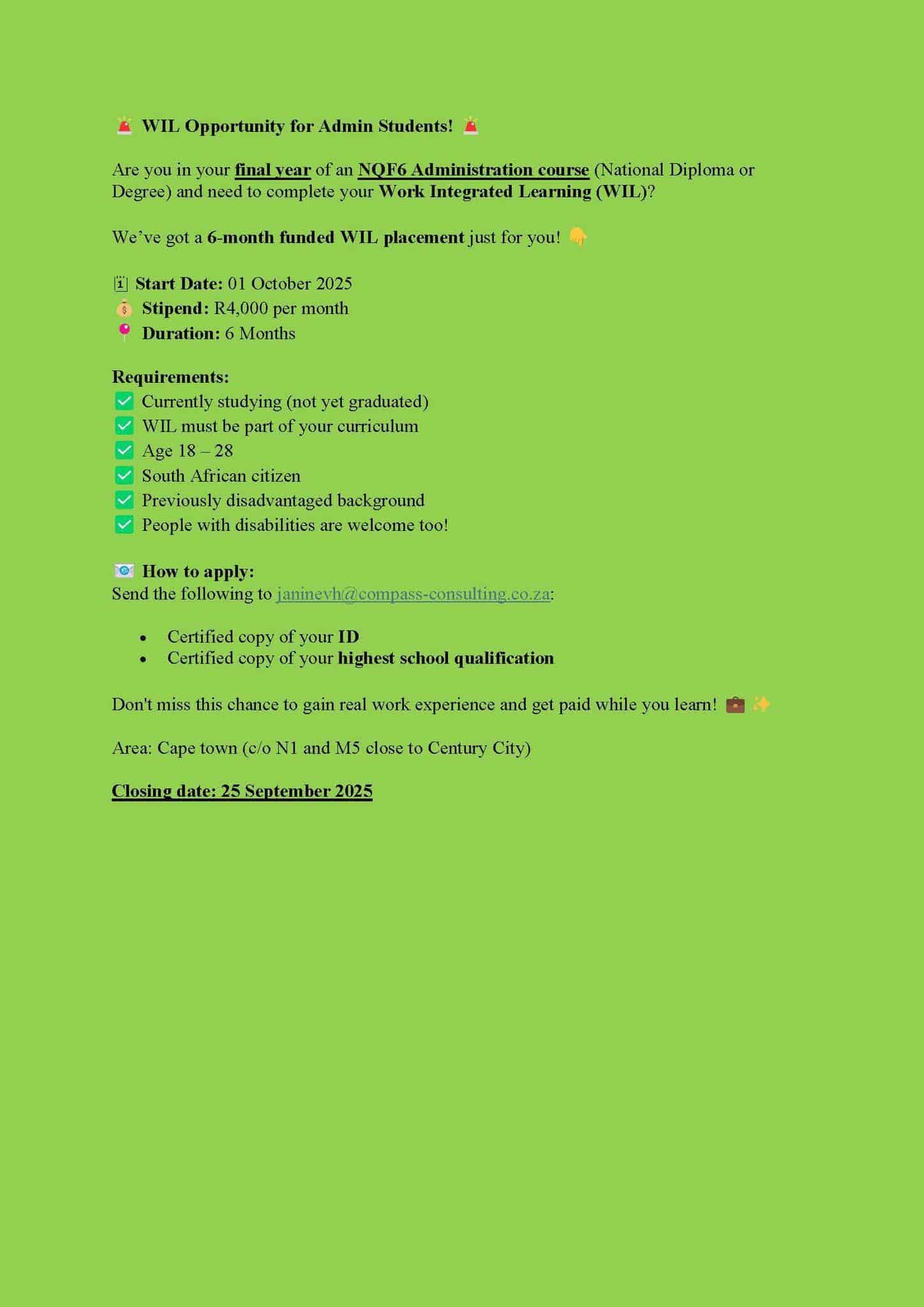 Compass Consulting Administration Work Integrated Learning (WIL ...